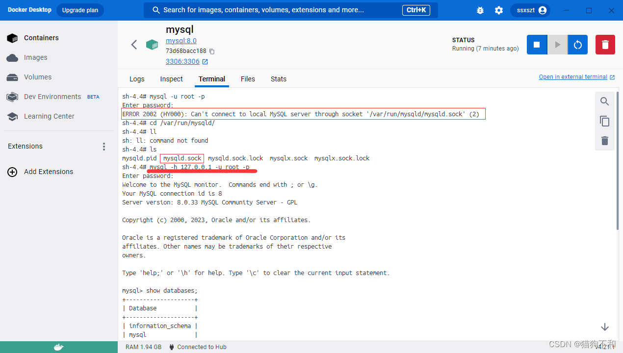 ERROR 2002 (HY000): Can‘t connect to local MySQL server through socket ...