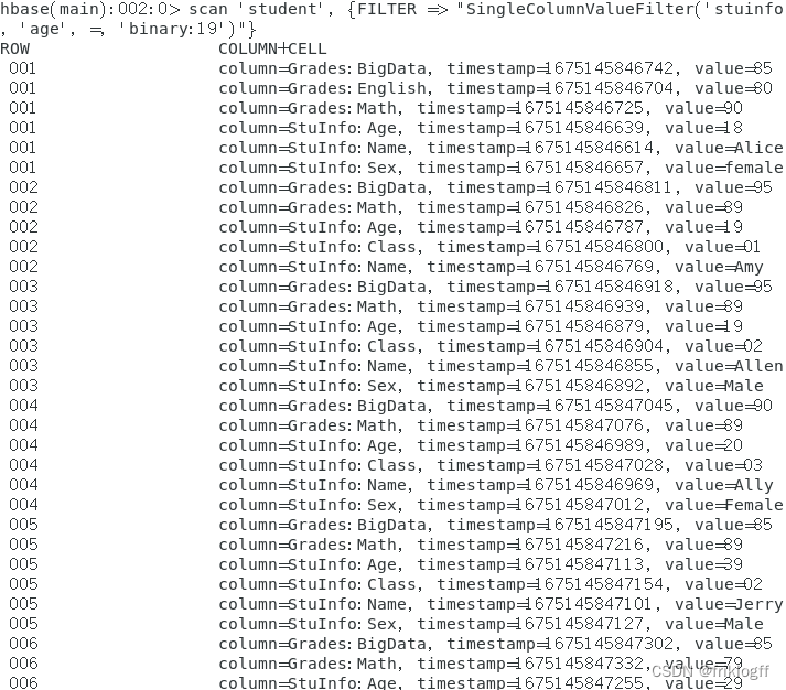 【大数据存储与处理】实验二 HBase 过滤器操作_hbase shell 过滤器使用-CSDN博客