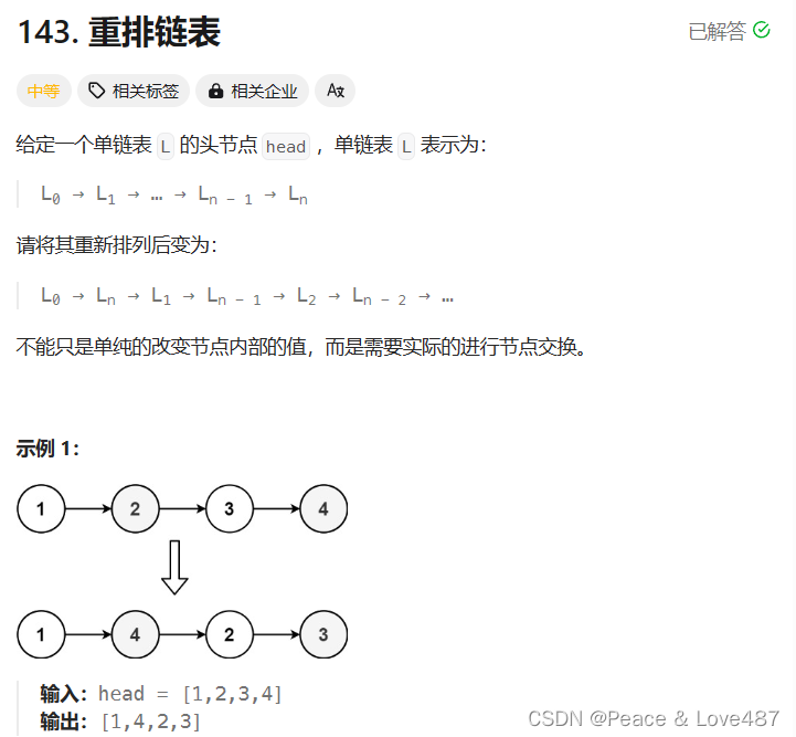 每日一题《leetcode 143重排链表》leetcode143 Csdn博客 9412