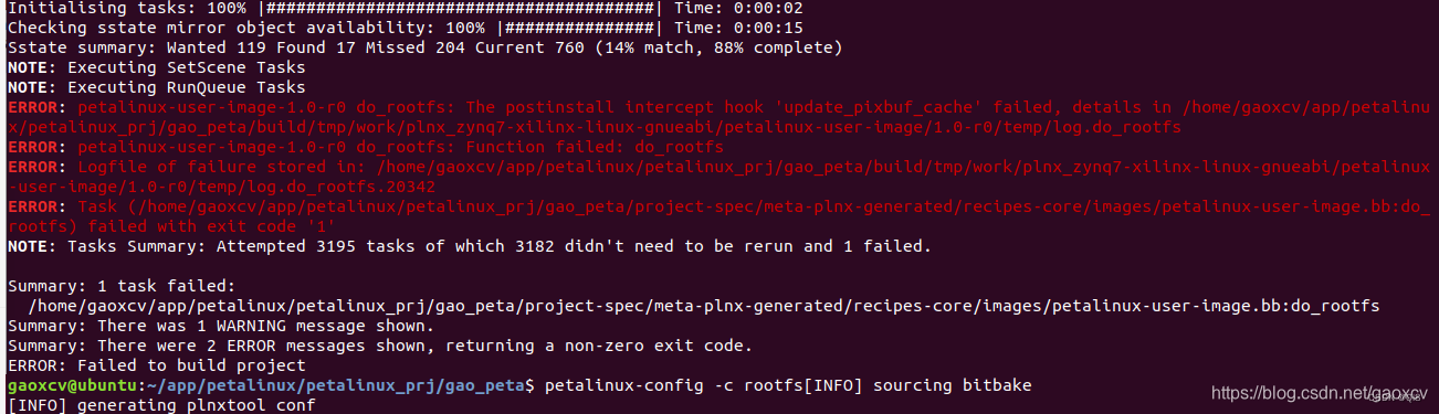 petalinux 报错， do_rootfs:The postinstall intercept hook ‘update_xxxx_cache‘ failed_petalinux ...