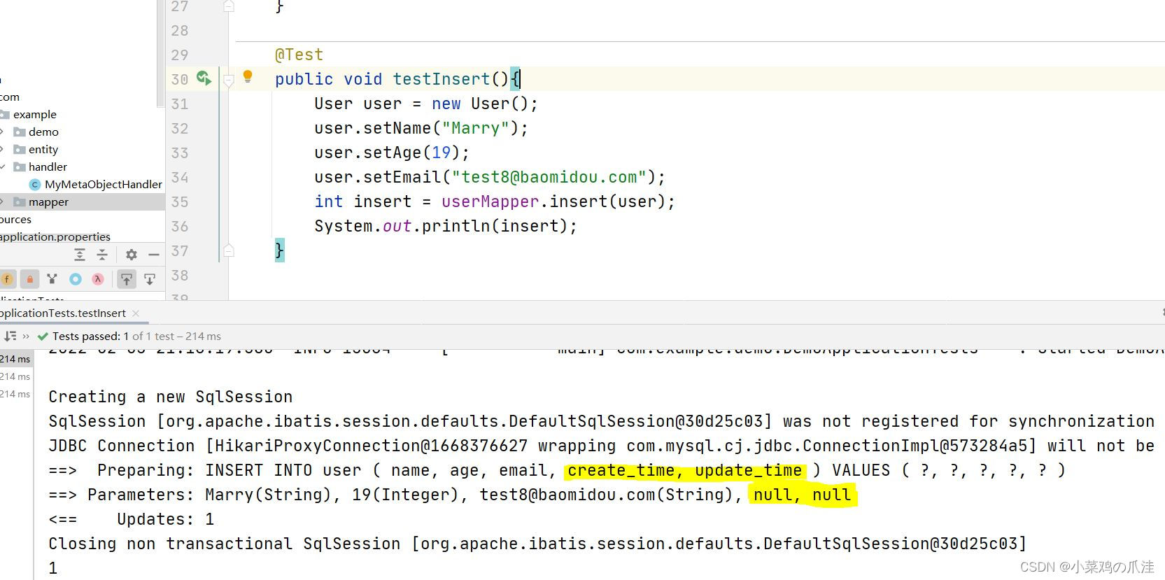 MyBatis-plus 自动填充MetaObjectHandler不生效问题_metaobjecthandler 没有赋值-CSDN博客