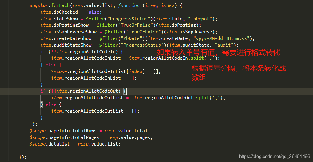 AngularJs：table中实现单元格展示多条可点击的数据（字符串split成array后，ng-repeat遍历）_augular.js ...