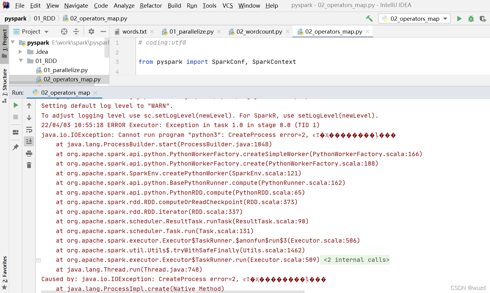 IDEA2020中测试PySpark的运行出错_pyspark task 0 in stage 2.0 failed 1 times, most r-CSDN博客