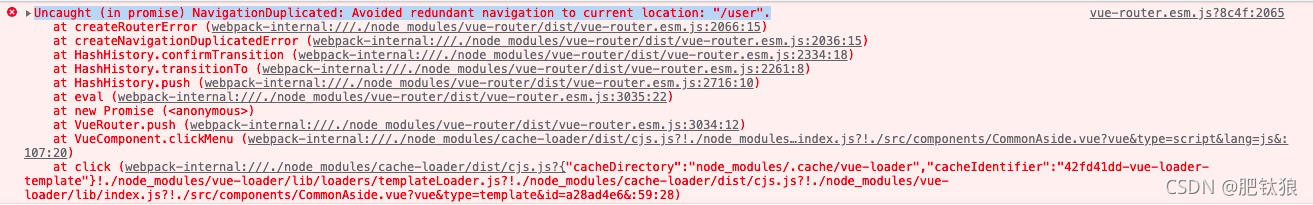 Uncaught (in promise) NavigationDuplicated: Avoided redundant navigation to current location ...