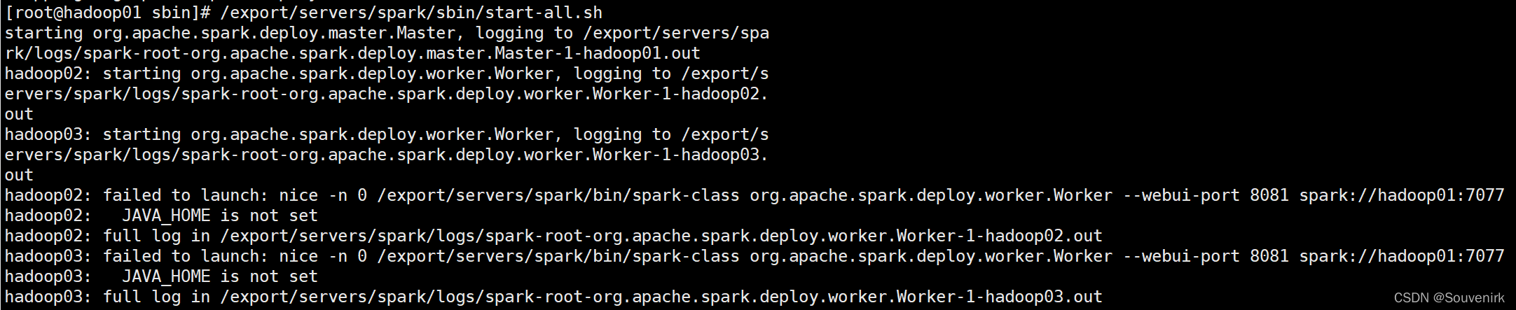hadoop02: failed to launch: nice -n 0 /export/servers/spark/bin/spark-class org.apache.spark ...