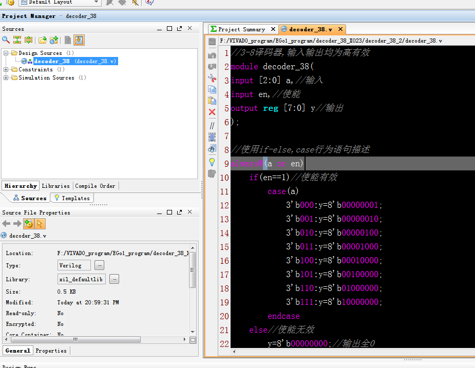 3-8译码器设计Verilog代码vivado ego1开发板_38译码器verilog代码-CSDN博客