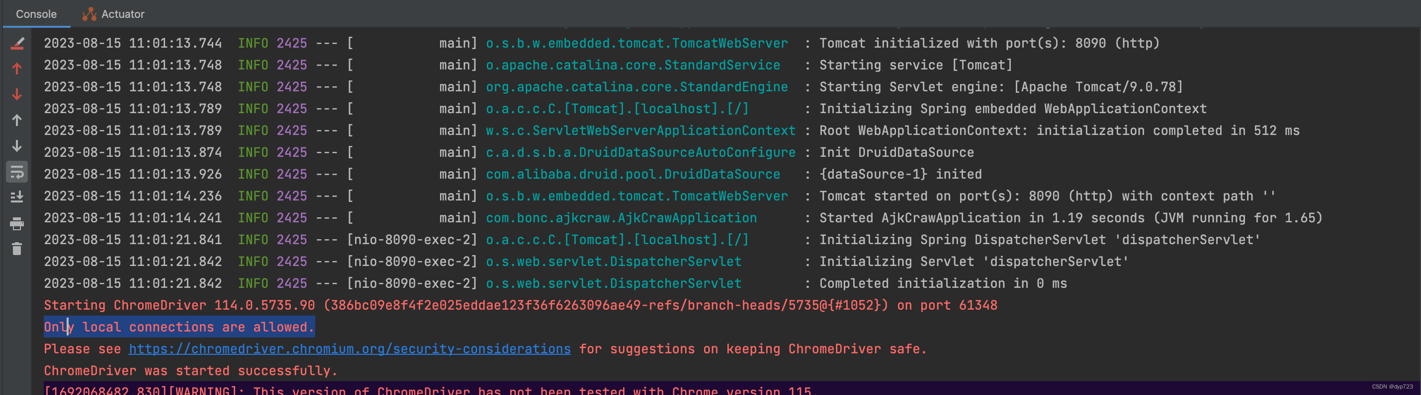 springboot整合selenium实现页面数据爬取，两个问题记录_only local connections are allowed.-CSDN博客