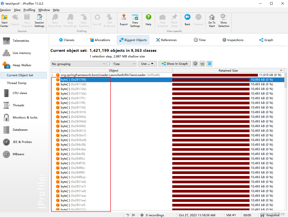 记录一次SpringBoot项目中因为server.max-http-header-size导致的内存溢出 并使用JVM命令以及Jprofile排查过程_biggest objects gc ...