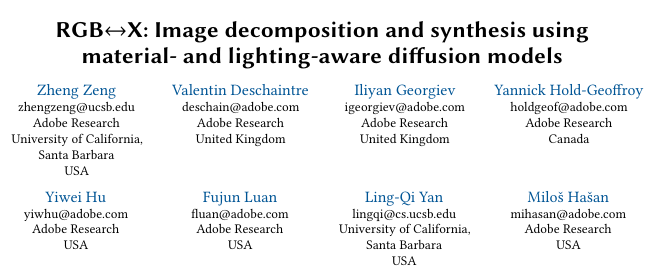迈向统一扩散框架！Adobe提出RGB↔X：双重利好下游编辑任务 | SIGGRAPH‘24_rgb鈫擷: image decomposition and synthesis using ...