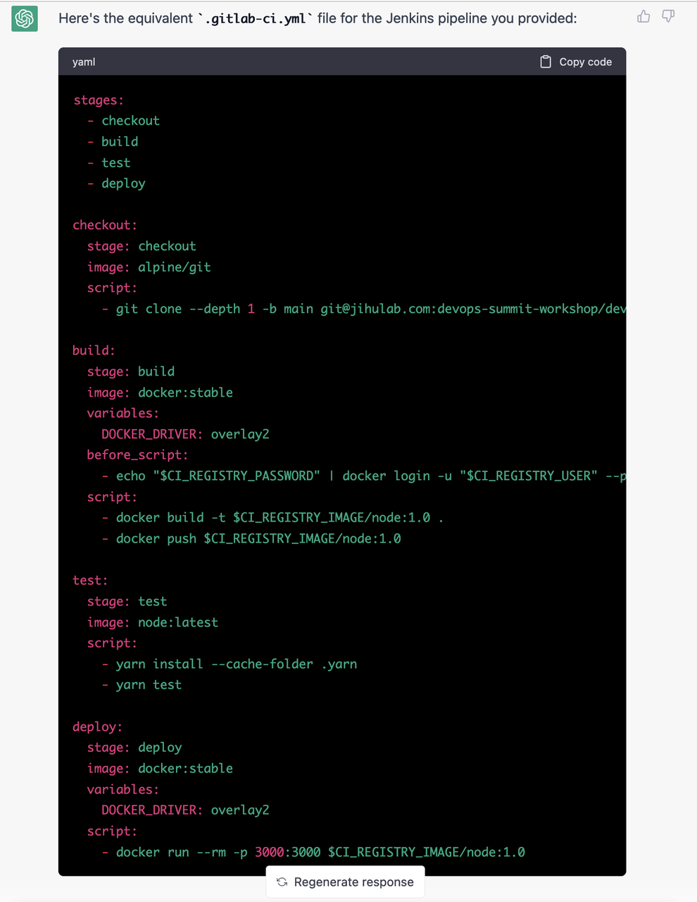 解放你的双手，让 ChatGPT 来帮你完成 Jenkins 到极狐GitLab CI 的迁移_怎么用chatgpt换yaml格式-CSDN博客
