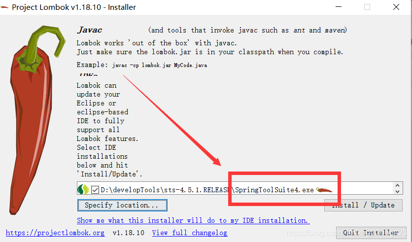 STS4（Spring Tool Suite4）安装Lombok插件总结（安装步骤及错误解决方法）_sts4 lombok-CSDN博客
