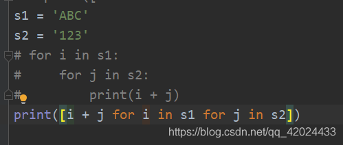 python——列表生成式_字符串 s1=‘abc’,字符串 s2=‘123’,要求:生成列表: [a1, a2, a3, b1-CSDN博客