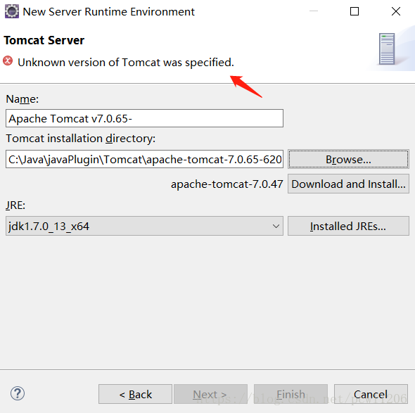 Eclipse导入新的tomcat时提示错误：Unknown version of Tomcat was specified_eclipse apache unknown version of ...