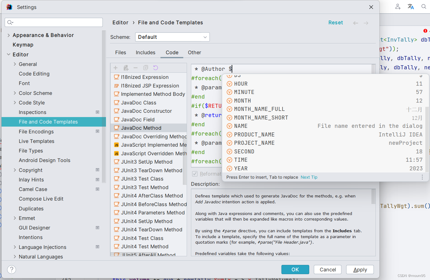 idea如何更改默认方法注释（使用版本为2023/01）（使用/**方式唤出的javadoc）_idea修改默认注释-CSDN博客