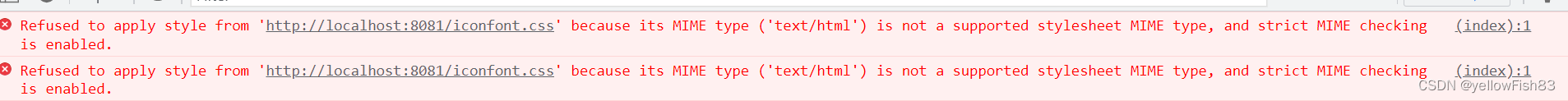 Refused to apply style from ‘http://localhost:8081/iconfont.css‘ because its MIME type (‘text ...