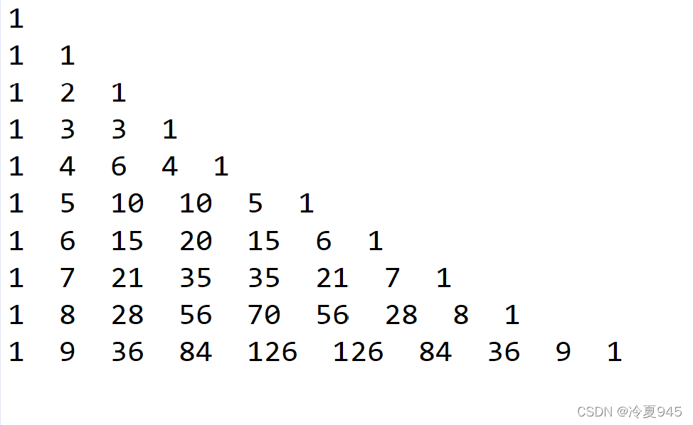 用二维数组输出杨辉三角（java版）靠左输出杨辉三角的数字序列。 杨辉三角是一个二维形式的数字序列第 I 行有 I 个 Csdn博客