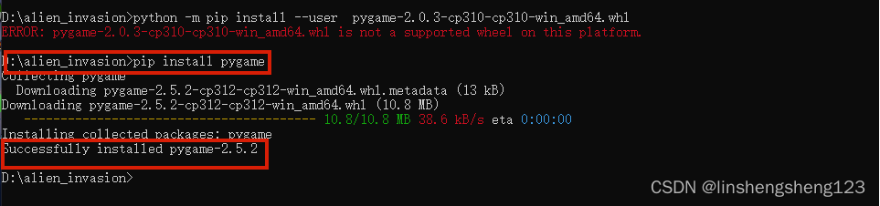 安装pygame报错ERROR: pygame-2.0.3-cp310-cp310-win_amd64.whl is not a supported wheel on this ...