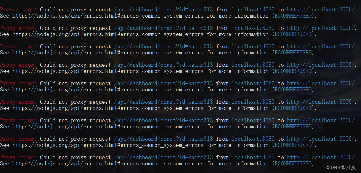 Proxy error: Could not proxy request xxx from localhost:8080 to http://localhost:3000 ...
