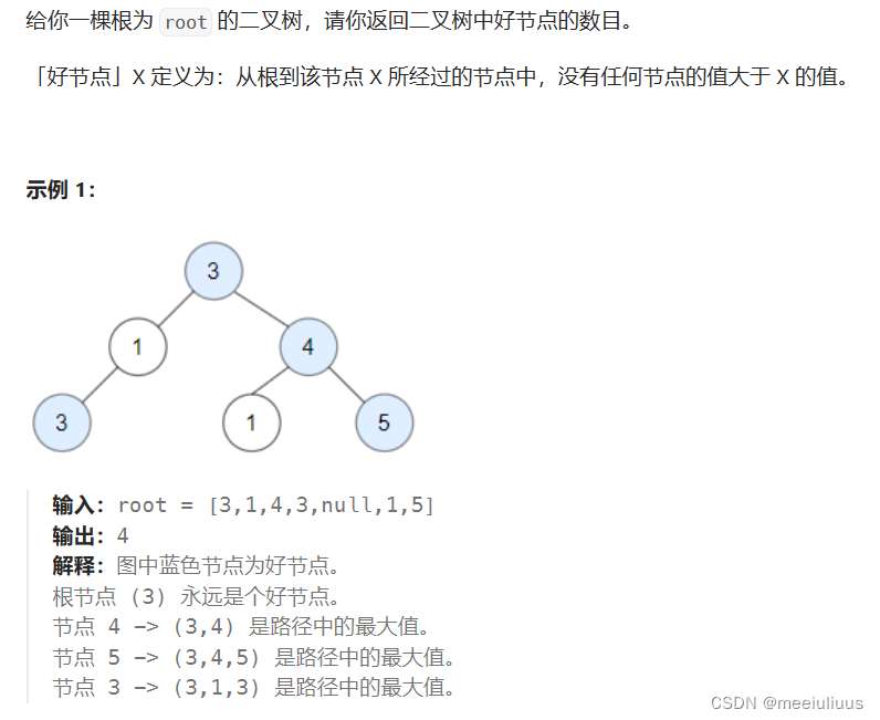 面试必考精华版leetcode1448统计二叉树中好节点的数目 Csdn博客