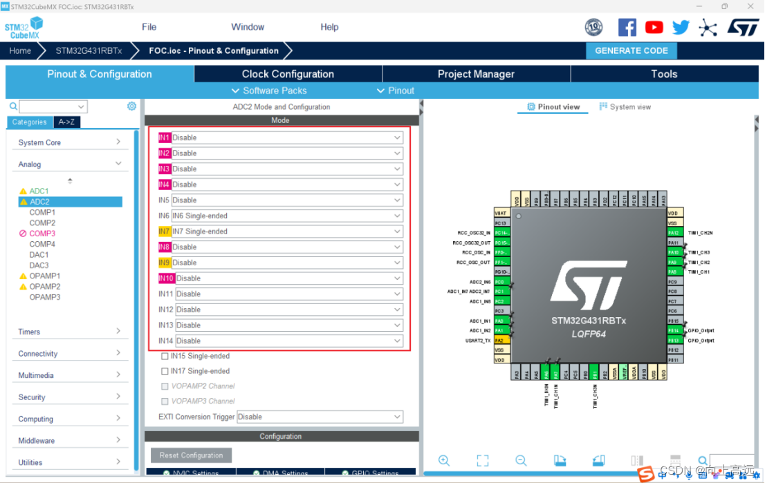 电机FOC控制（三）STM32 CUBEMX 配置ADC采样_foc控制配置分频和adc采样时刻-CSDN博客