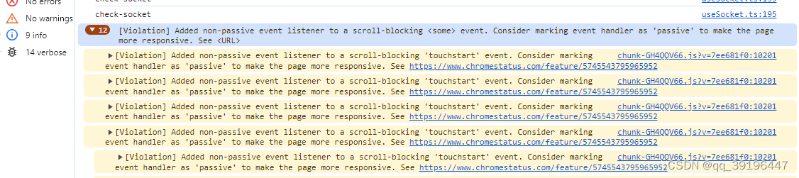 [Violation] Added non-passive event listener to a scroll-blocking ‘touchstart‘ event. Consider ...