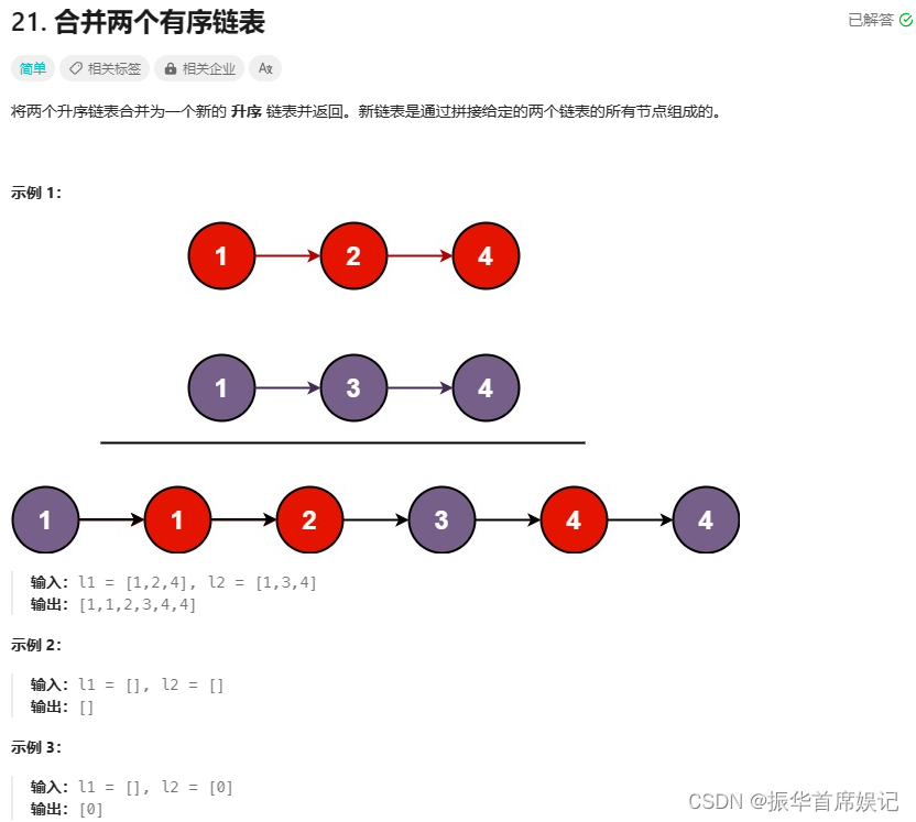 Leetcode-21 合并两个有序链表-CSDN博客
