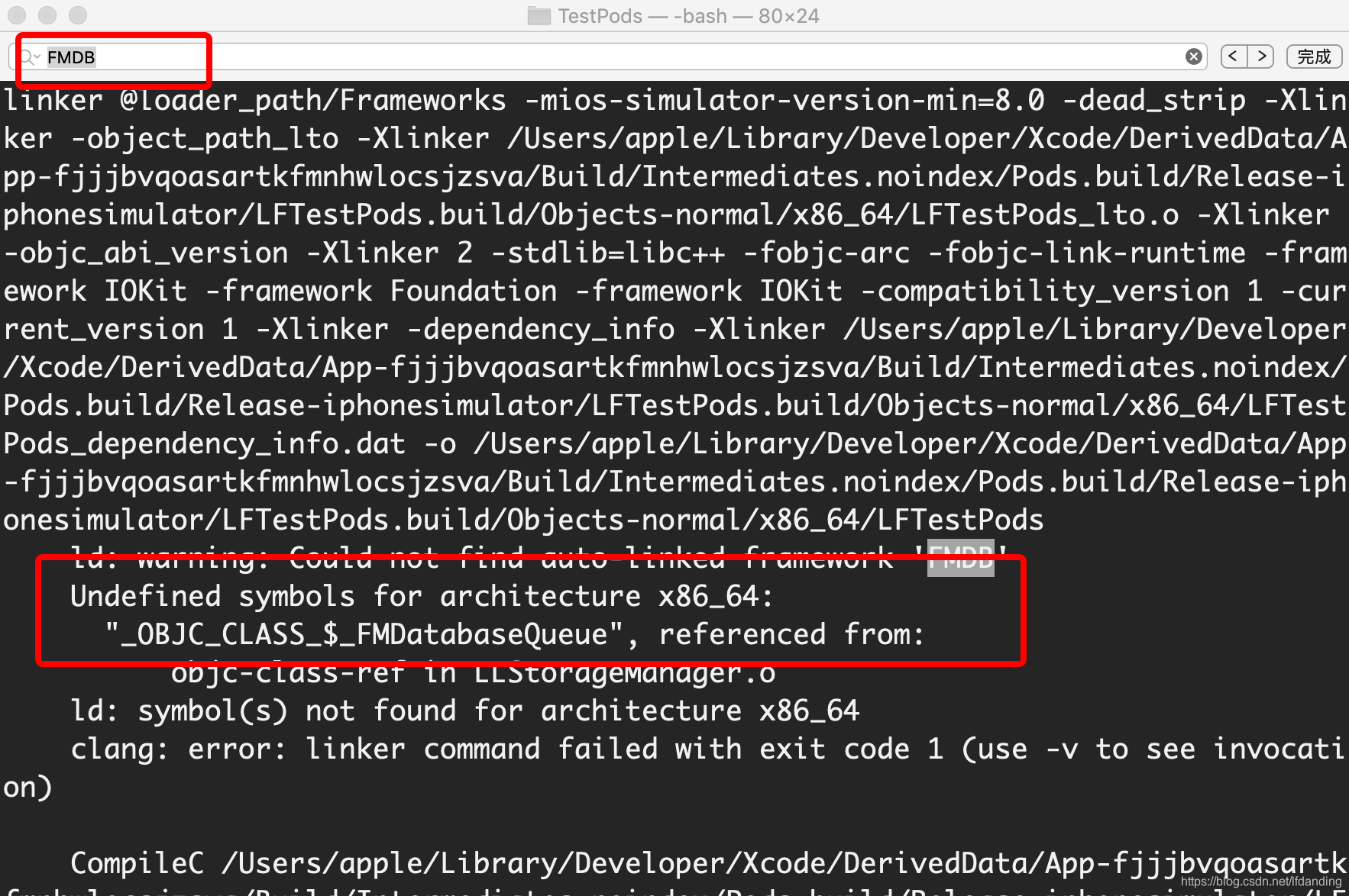 软件测试之SDK开发(ios)——[iOS] xcodebuild: ld: warning: Could not find auto-linked framework_lfdanding ...