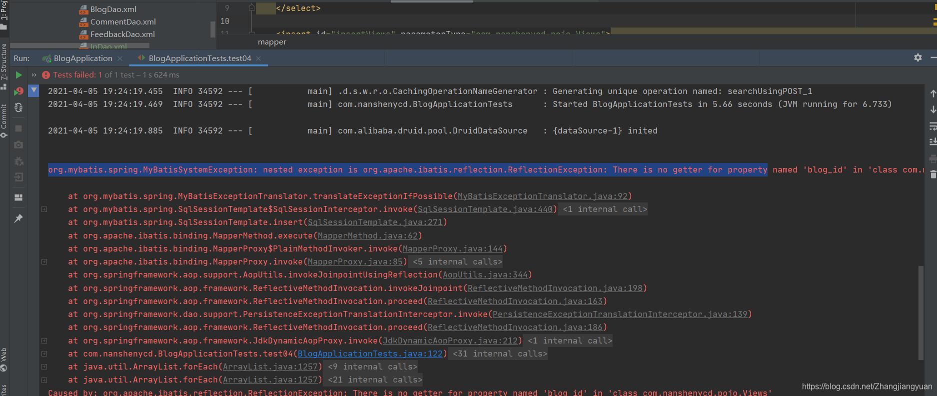 org.mybatis.spring.MyBatisSystemException: nested exception is org.apache.ibatis.reflection ...