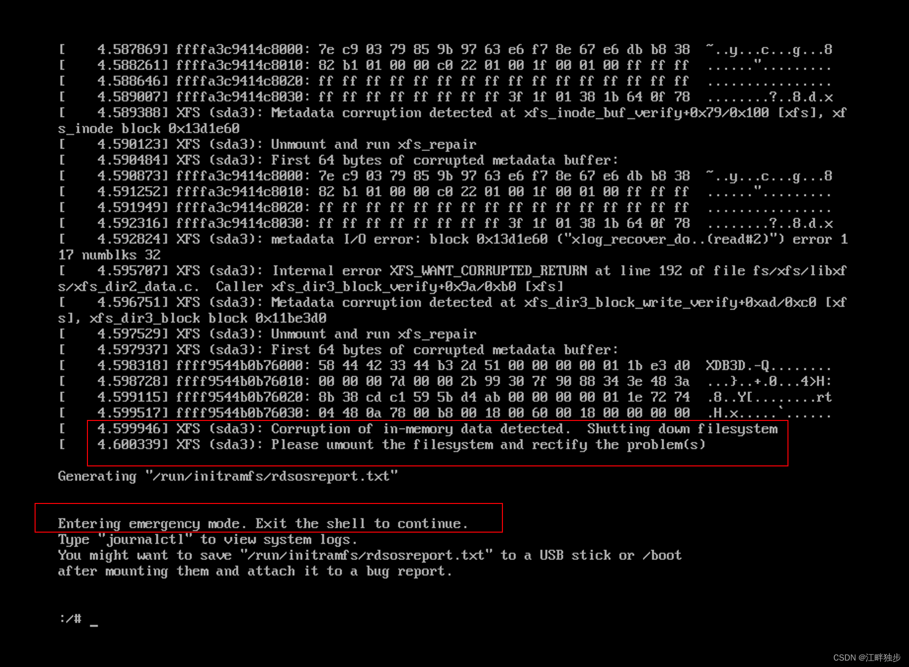 虚拟机CentOS7启动报错：Entering emergency mode_entering emergency mode.exit-CSDN博客