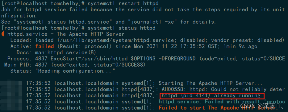 【linux httpd】httpd启动失败：报错Job for httpd.service failed-CSDN博客