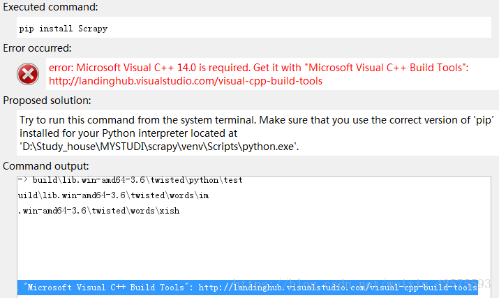 解决Scrapy安装报错:Microsoft Visual C++ 14.0 is required-CSDN博客
