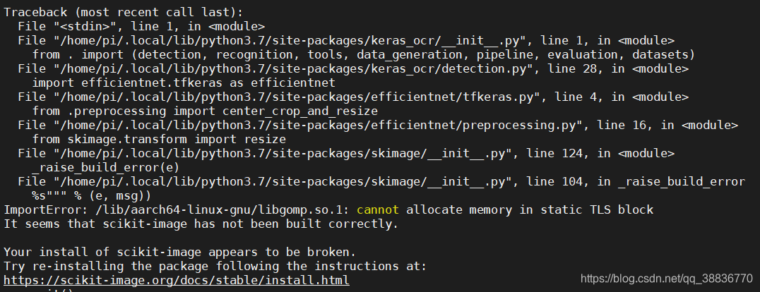 raspberry keras-ocr can‘t allocate memory in static TLS block_树莓派 cannot allocate memory-CSDN博客