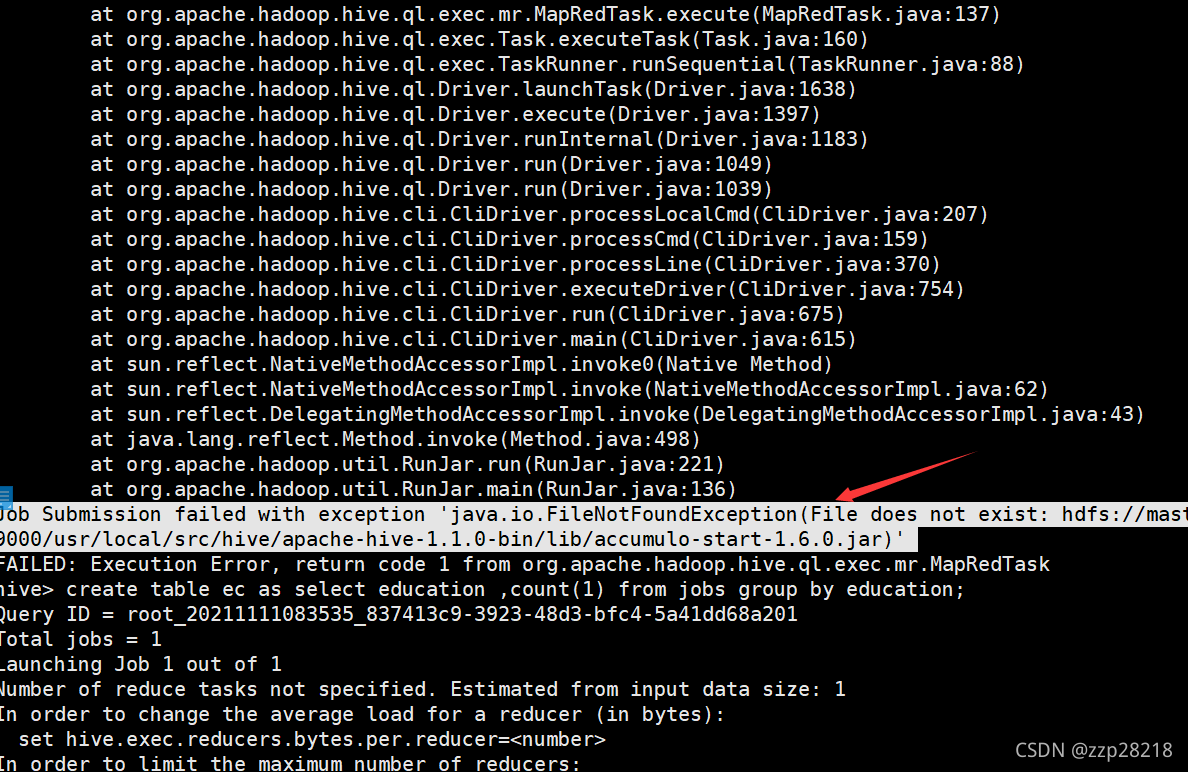 hive-1.1.0版本远程模式执行sql语句出现错误_error : job submission failed with exception 'java-CSDN博客