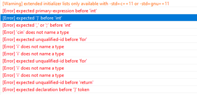 [Error] expected primary-expression before ‘int‘错误是什么意思，该怎么解决。_[error] expected primary ...