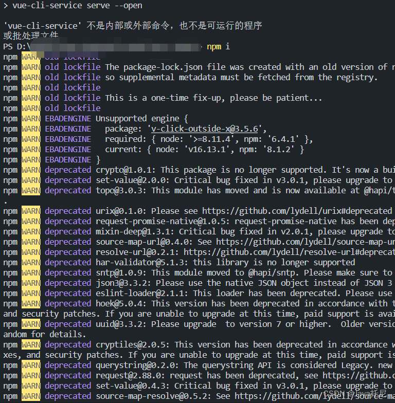 【VSCode】‘vue-cli-service‘ 不是内部或外部命令，也不是可运行的程序_vue-cli-service serve --open-CSDN博客