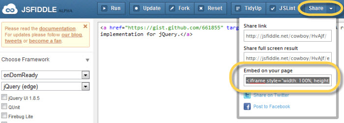 在您的网页上嵌入Interactive jsFiddle代码片段-CSDN博客