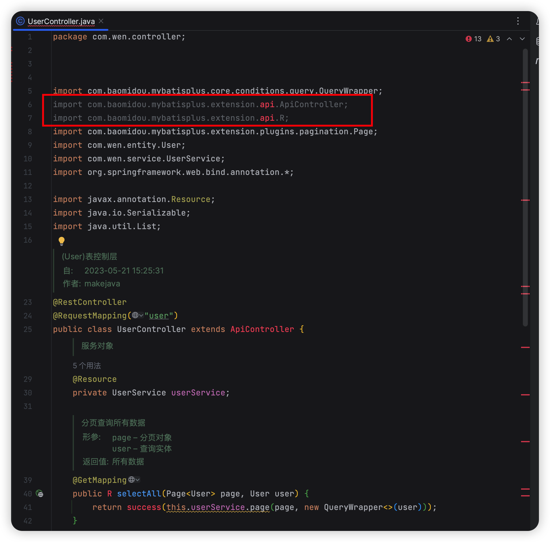 EasyCode自动生成Mybatis-plus代码，出现报错_import com.baomidou.mybatisplus.extension.api.apic-CSDN博客