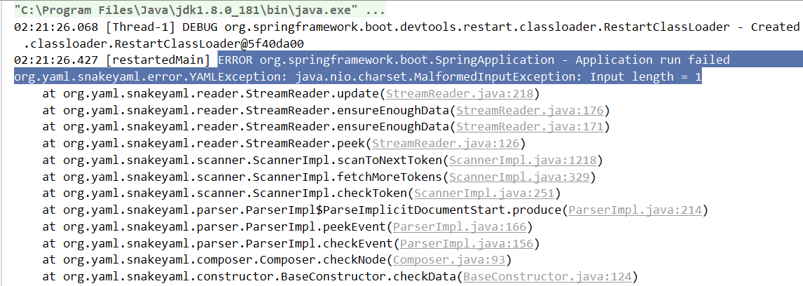 spring boot报错：YAMLException: java.nio.charset.MalformedInputException: Input length = 1-CSDN博客