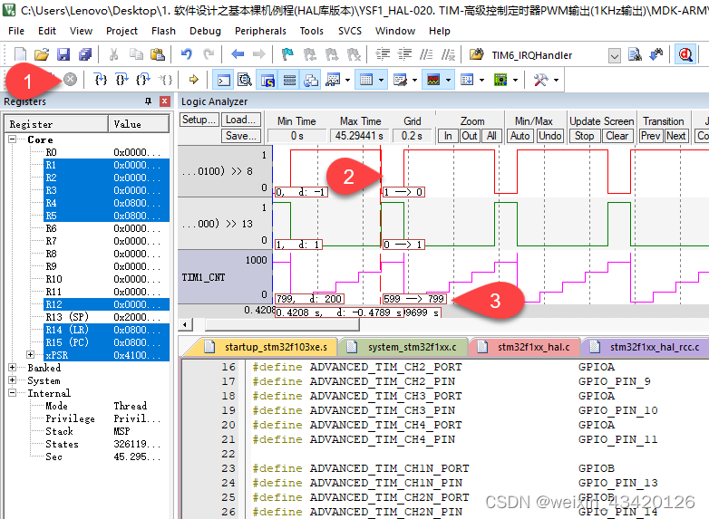 Keil5软件仿真 定时器互补通道 波形输出（Logic Analyzer）_keil配置软件定时器-CSDN博客