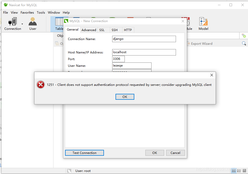 1251-client does not support authentication protocol requested by server；consider upgrading ...