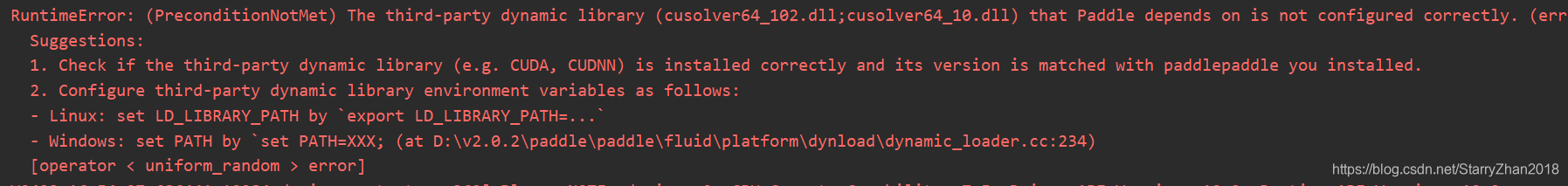 RuntimeError: (PreconditionNotMet) The third-party dynamic library (cublas64_102.dll；cublas64_10 ...