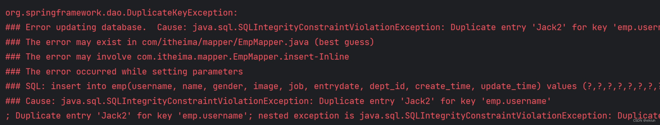 maven数据库加入数据报错java.sql.SQLIntegrityConstraintViolationException: Duplicate entry_cause: java.sql ...