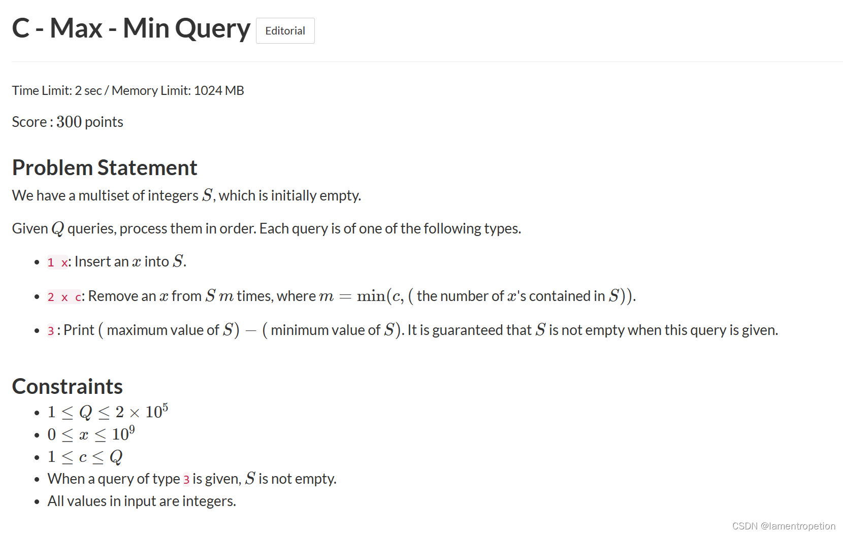 【小DS】ABC253 C - Max - Min Query_[abc253c] max - min query-CSDN博客