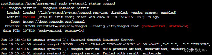 MongoDB 启动提示错误code=killed, signal=ABRT-CSDN博客