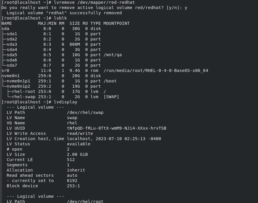 南林暑期实训 Linux day9 逻辑卷（创建、移除、扩容）_首先确认当前的磁盘是否成功创建了新的逻辑卷:利用命令lvdisplay进行查看,上-CSDN博客