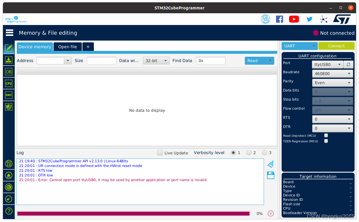 Ubuntu20.04 STM32CubeProgrammer串口和STlink烧录权限_error: activating device ...