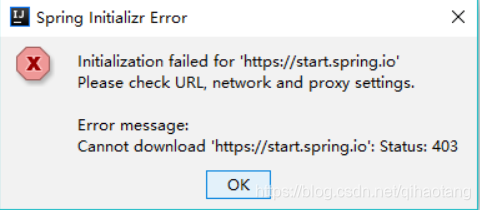 使用IDEA创建Spring boot项目时，报错Cannot download ‘https://start.spring.io ...
