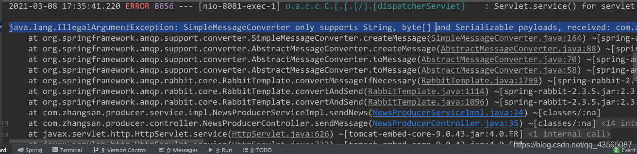 RabbitMQ报错 SimpleMessageConverter only supports String, byte[] and Serializable payloads-CSDN博客