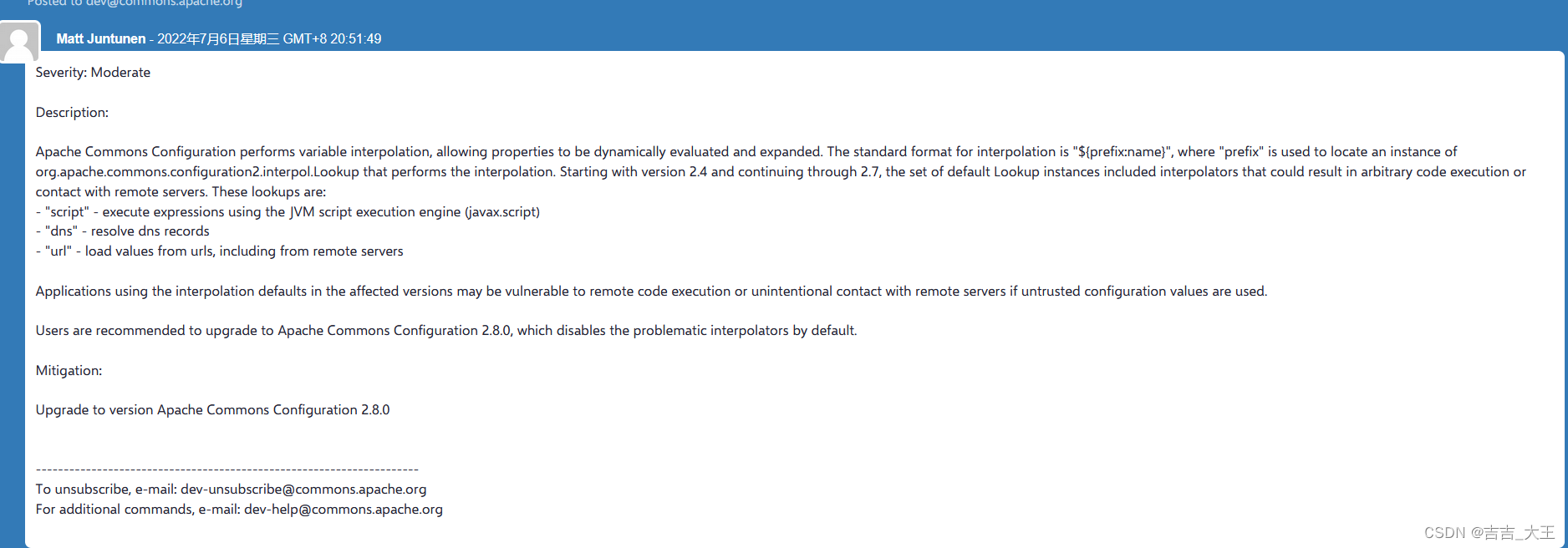 Apache Commons Configuration 代码注入漏洞(CVE-2022-33980)_cve-2023-24998-CSDN博客